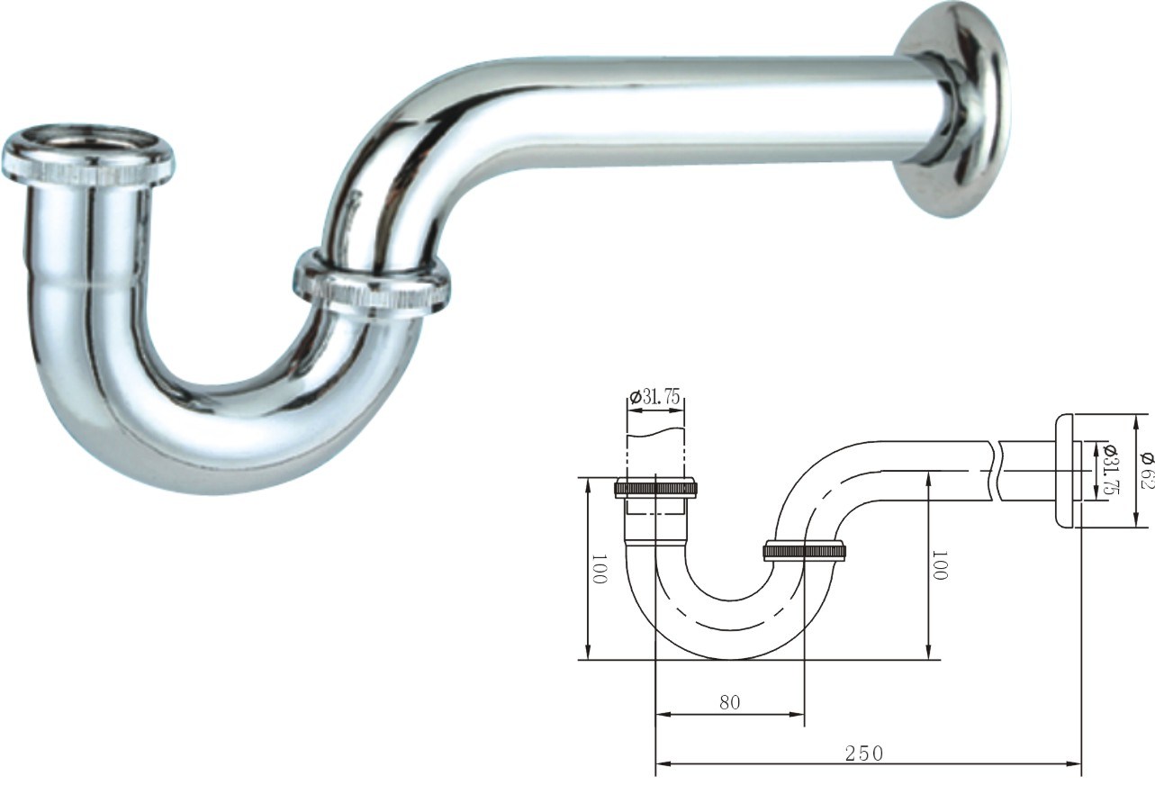 Luxury Brass Chrome Plated Polish Bathroom Drain Trap Siphon P Trapp ...